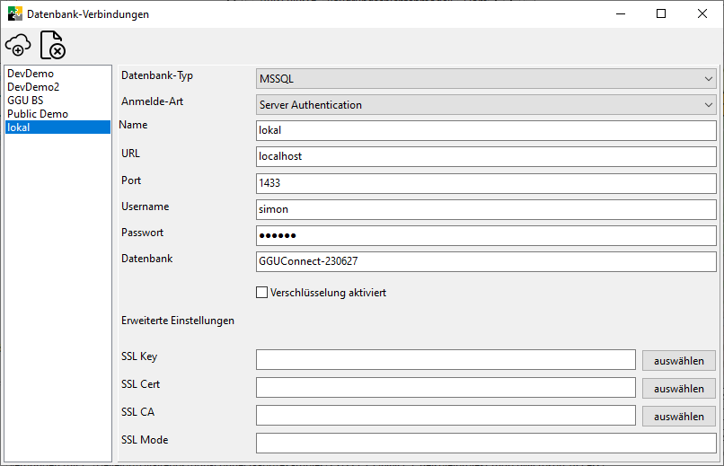 GGU-CONNECT - Menü "Datenbank"