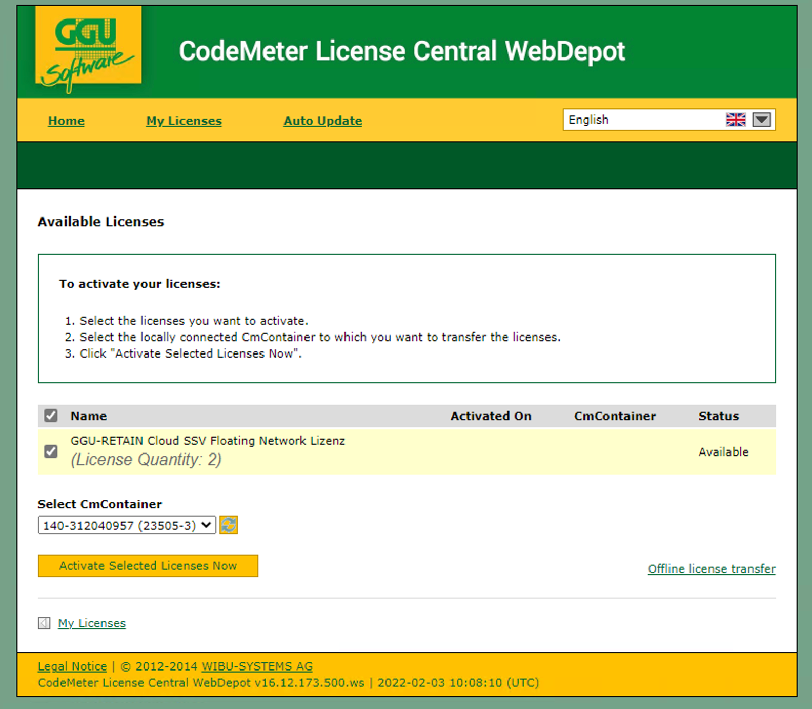 InstaCmCloud: GGU software license activation on your CmCloudContainer