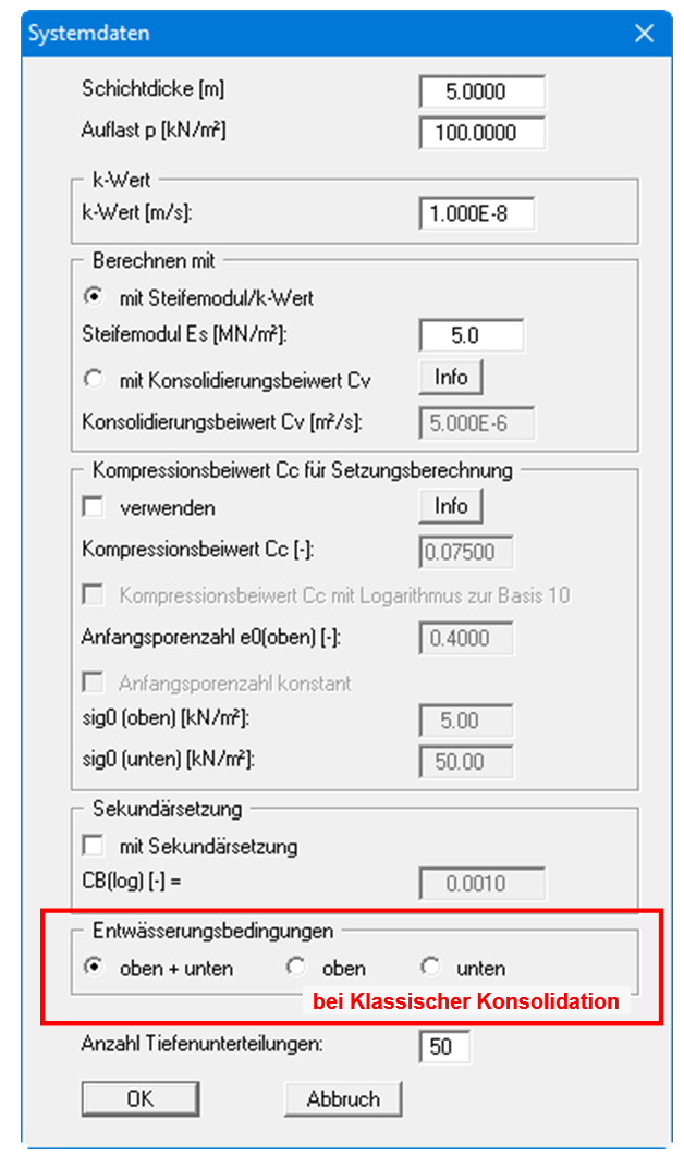 GGU-CONSOLIDATE: Analytische Lösungsverfahren (Systemdaten)