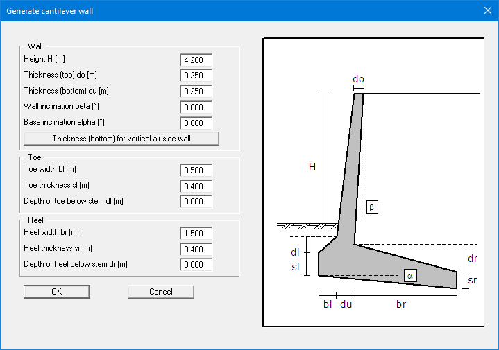 GGU-CANTILEVER: Step 4: Define geometry of cantilever wall