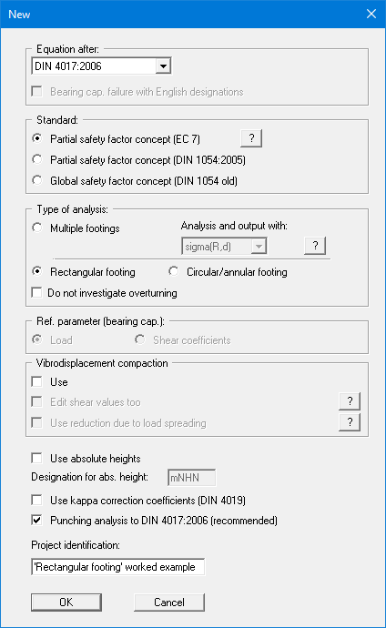 GGU-FOOTING: Enter analysis options (Example 2)