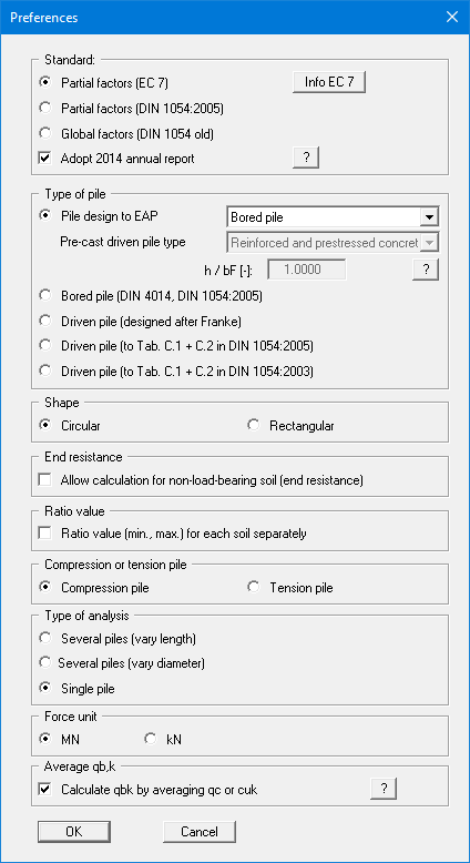 GGU-AXPILE: Select system preferences (Example 1)