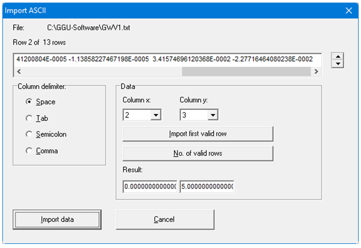 GGU-2D-SSFLOW: "Import ASCII file" menu item