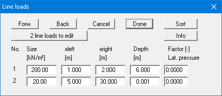GGU-TRENCH: "Line loads" menu item