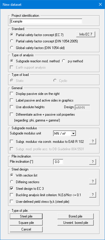 GGU-LATPILE: Step 1: Select analysis options