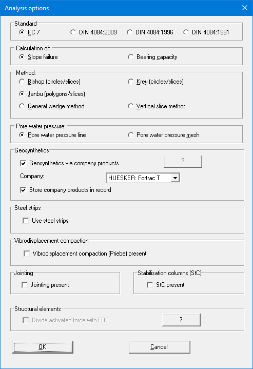 GGU-STABILITY: Step 1: Select analysis options (Ex. 1)