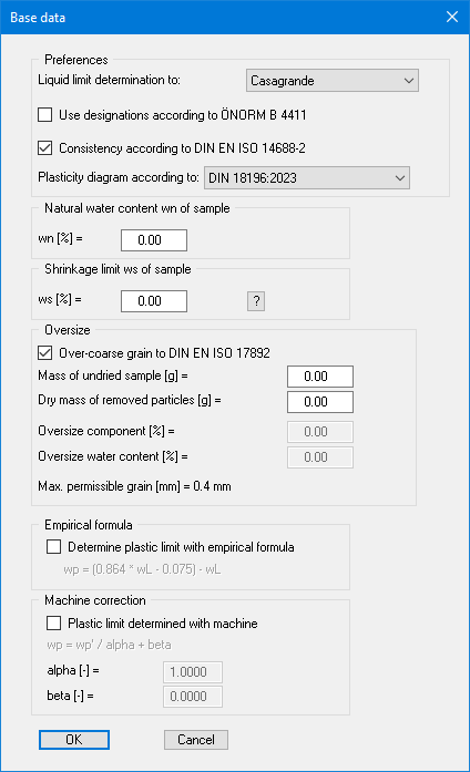 GGU-ATTERBERG: "Base data" menu item