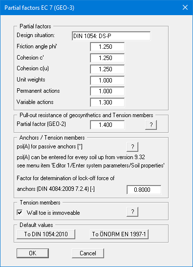 GGU-STABILITY: "Partial factors, ..." menu item