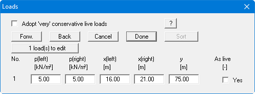 GGU-STABILITY: "Permanent loads + live loads" button