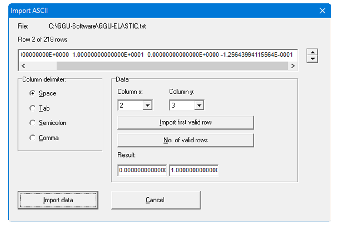 GGU-ELASTIC: "Import ASCII file" menu item