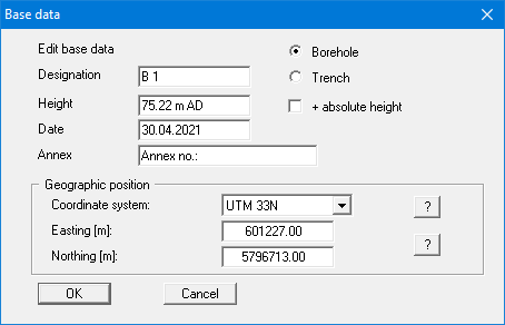 GGU-BORELOG: "Base data" button