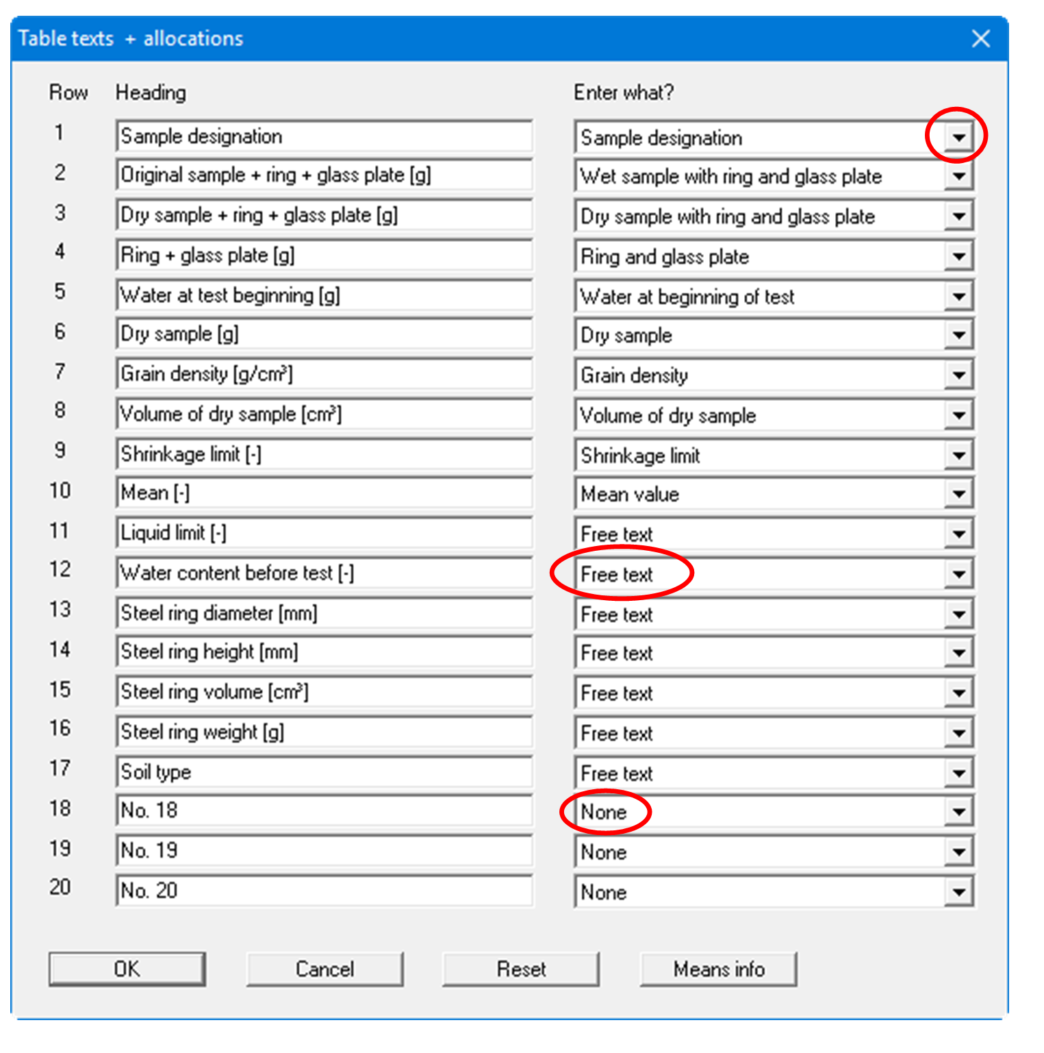 GGU-SHRINKAGE: "Table texts + allocations" menu item