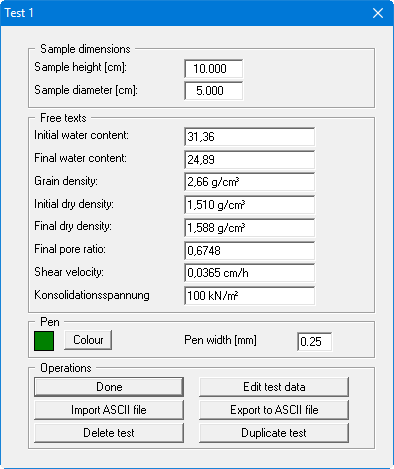 GGU-TRIAXIAL: Dialog box for editing base data