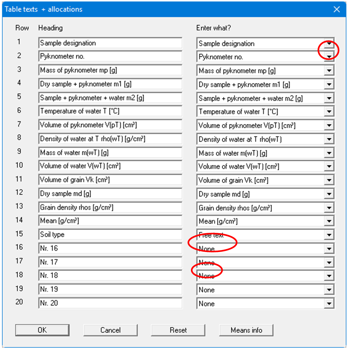 GGU-GRAIN-DENSITY: "Table texts + allocations" menu item