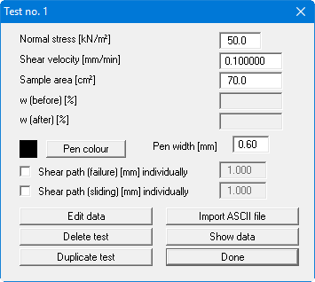 GGU-DIRECTSHEAR: Measured data input via ASCII data import